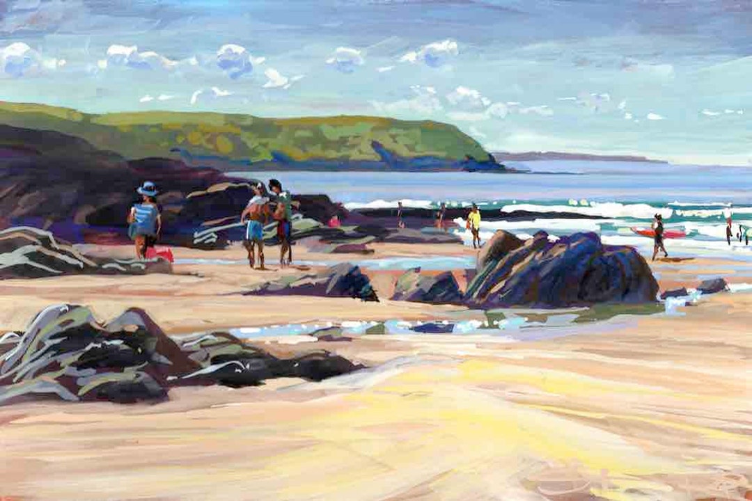 Original Woolacombe Coast Gouache Painting Devon Landscape Picture Sea ...