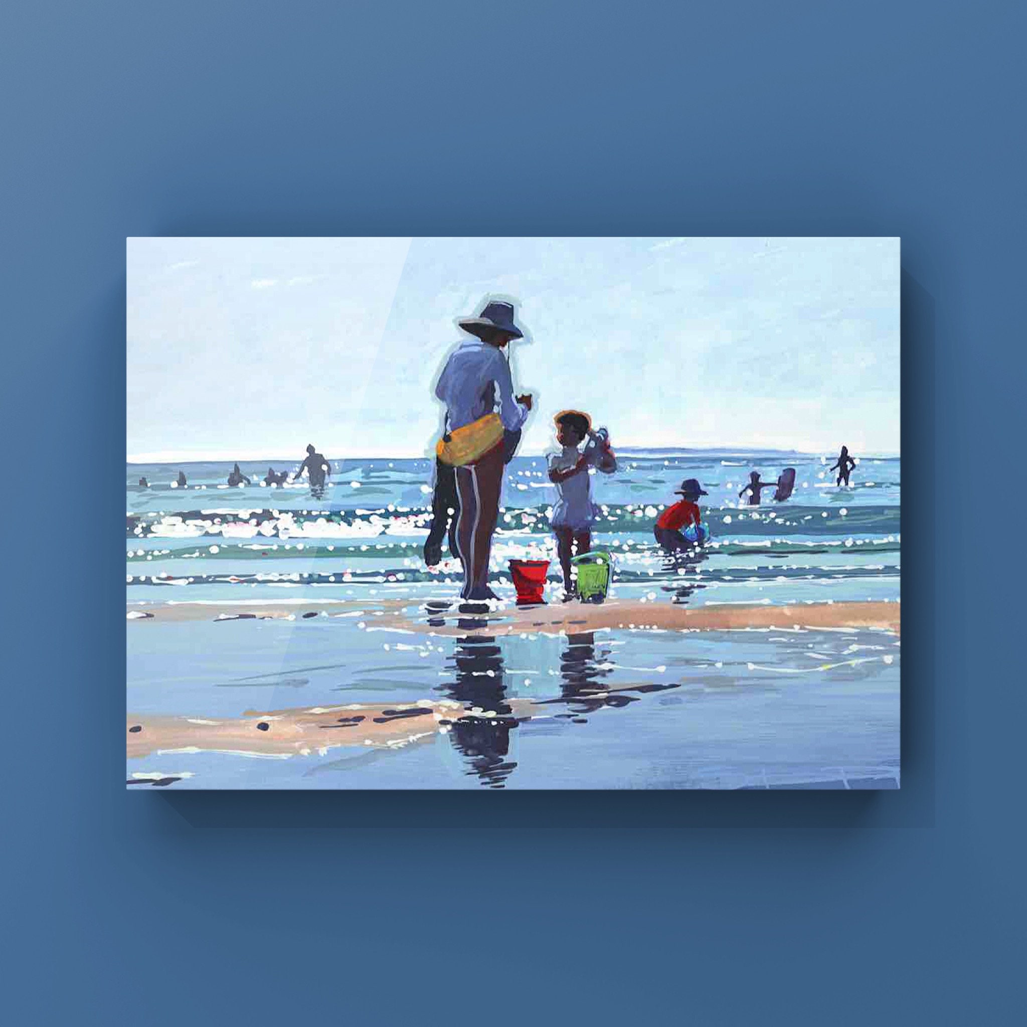 Original Summer Woolacombe Gouache Painting Devon Coastal Family ...