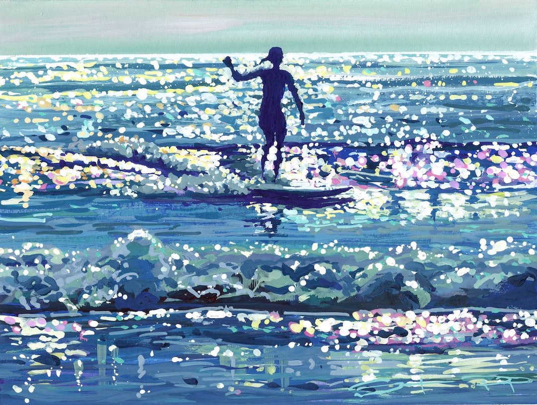 Woolacombe Surfer Painting Sparkling Sea Sunshine Ocean Waves Surfing ...