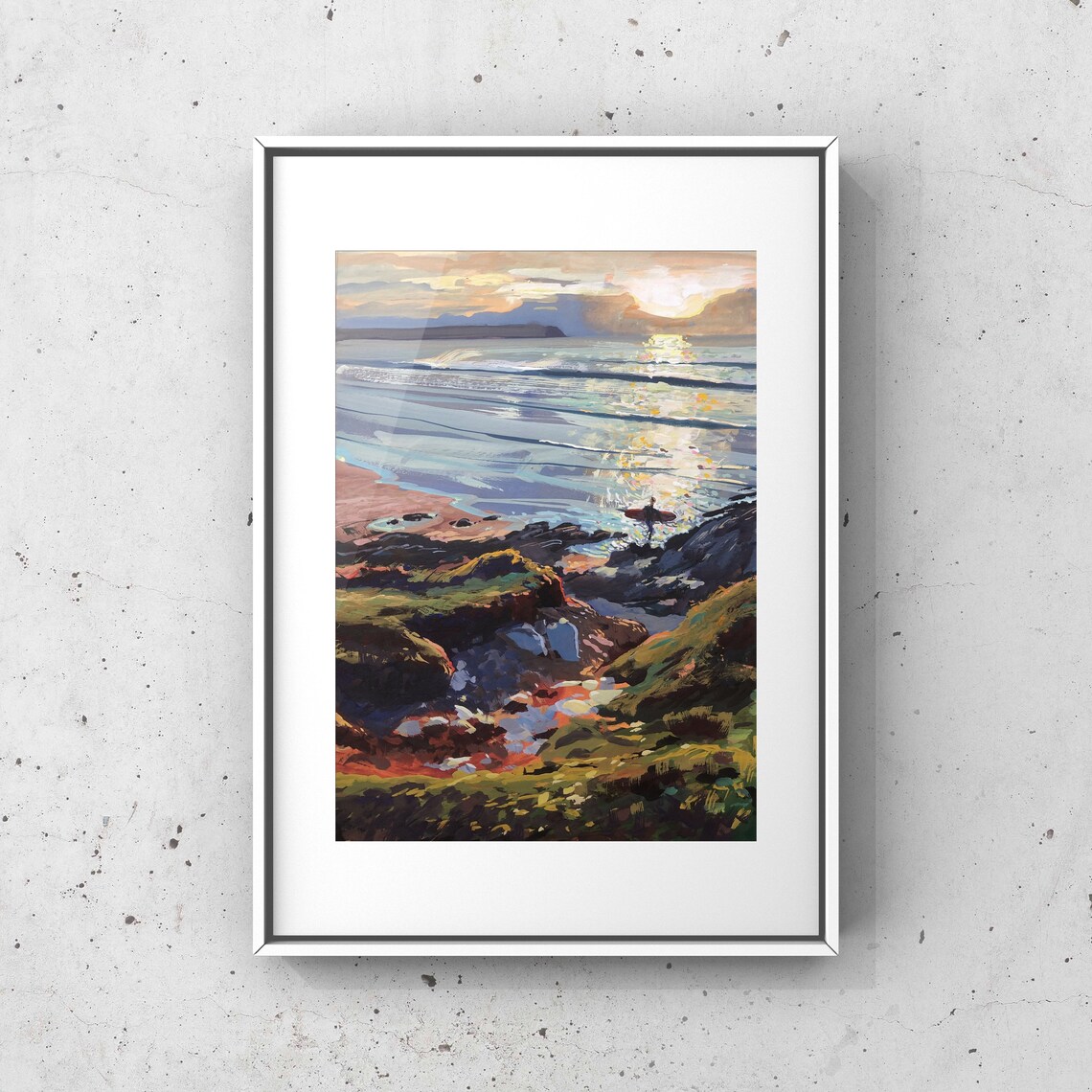 Woolacombe Devon Surfer Picture - Summer Sunset Art - North Devon Surf ...