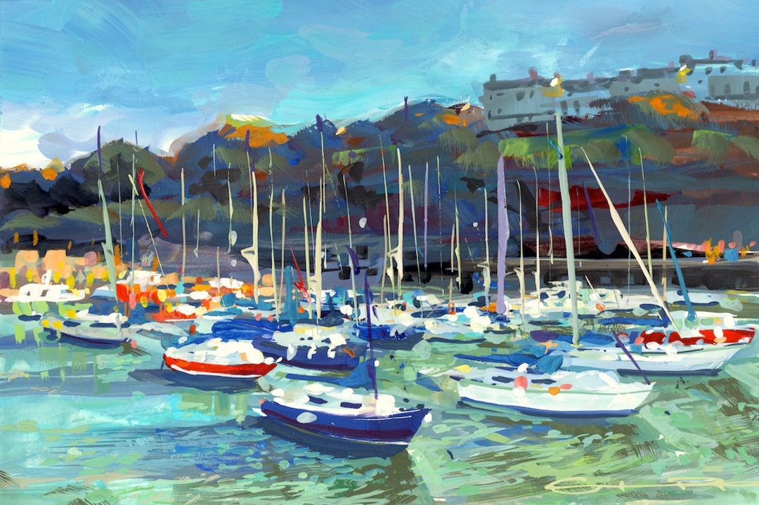 Harbour Painting Yachts Sailing Boats Art for Living Room Wall Picture ...