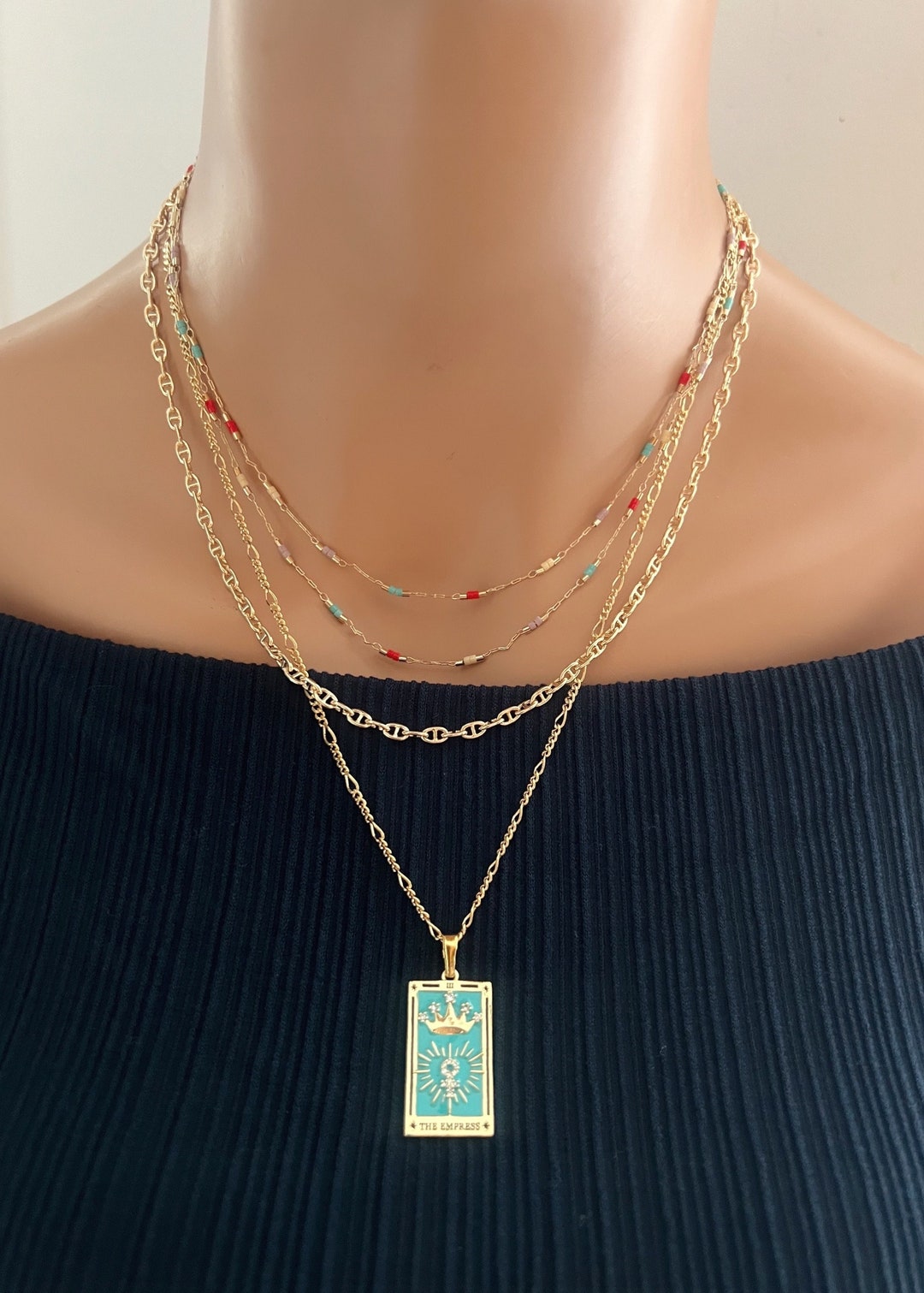 Tarot Card Pendant Necklace Gold Chain Necklace Set Stackable Jewelry ...