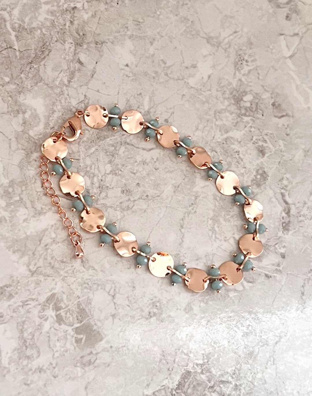 Rose Gold Coin Chain Bracelet Rose Gold Turquoise Chain Bracelet ...