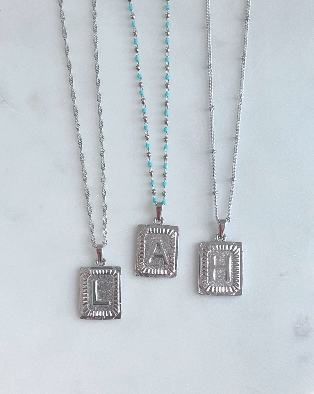 Silver Name Tag Necklace Silver Initial Necklace Name Necklace Letter ...