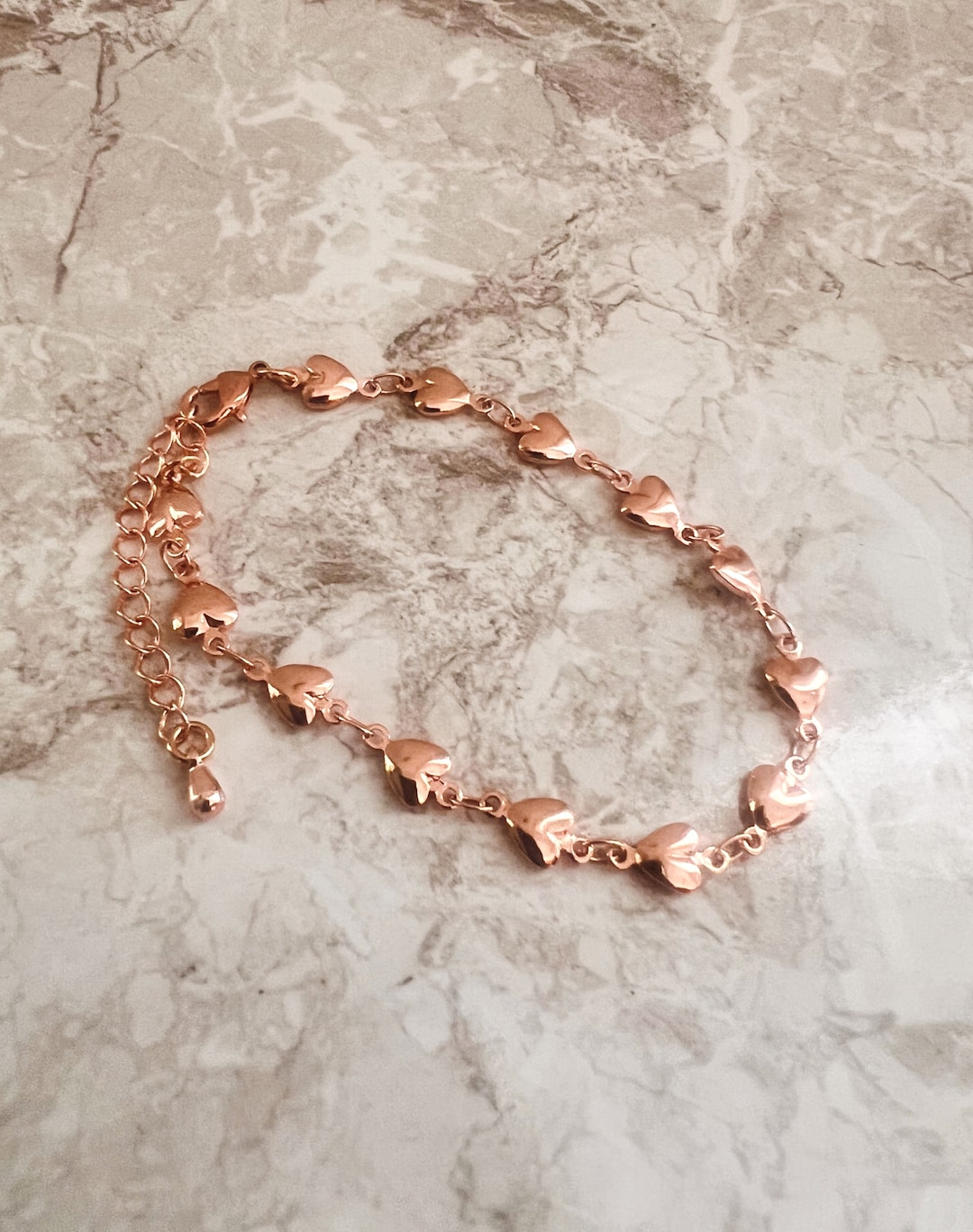 Rose Gold Chain Bracelet Rose Gold Heart Chain Bracelet Delicate Rose ...