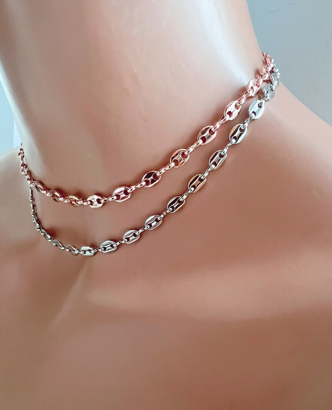 Rose Gold Mariner Chain Necklace Sailor Chain Choker Small Anchor ...