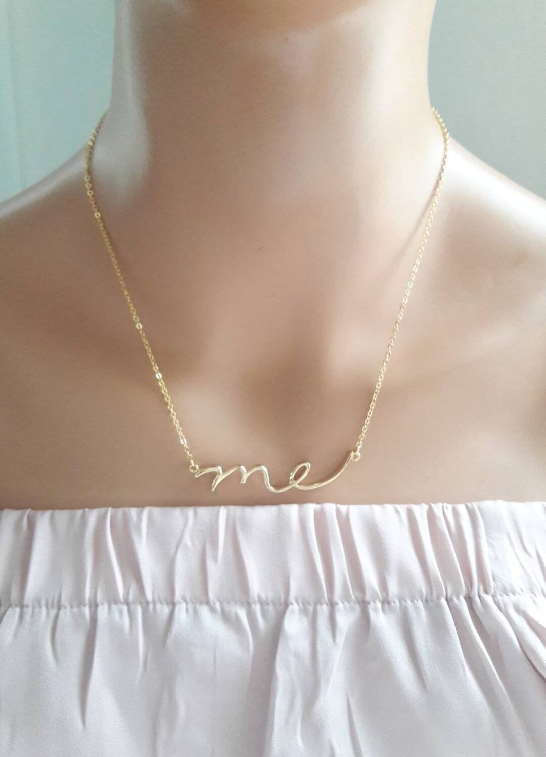 Gold Letter Necklace Gold Chain Necklace Me Letter Bar Necklace Letter ...