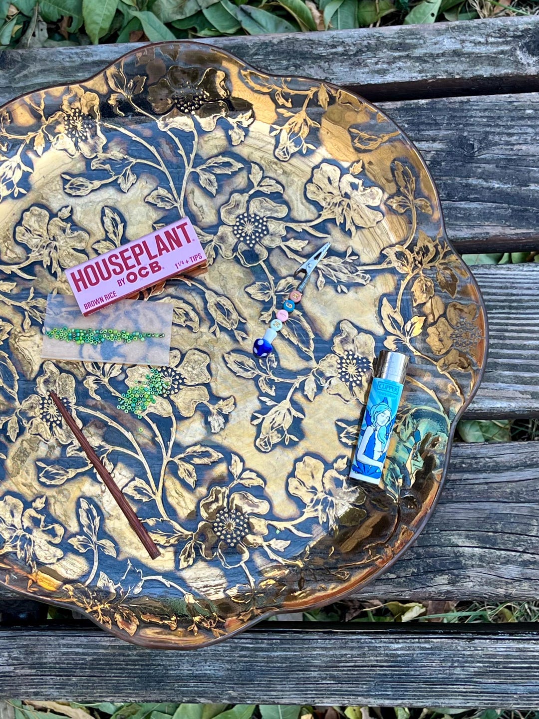Vintage Glass Tray | Gold Floral | Rolling Tray - Etsy