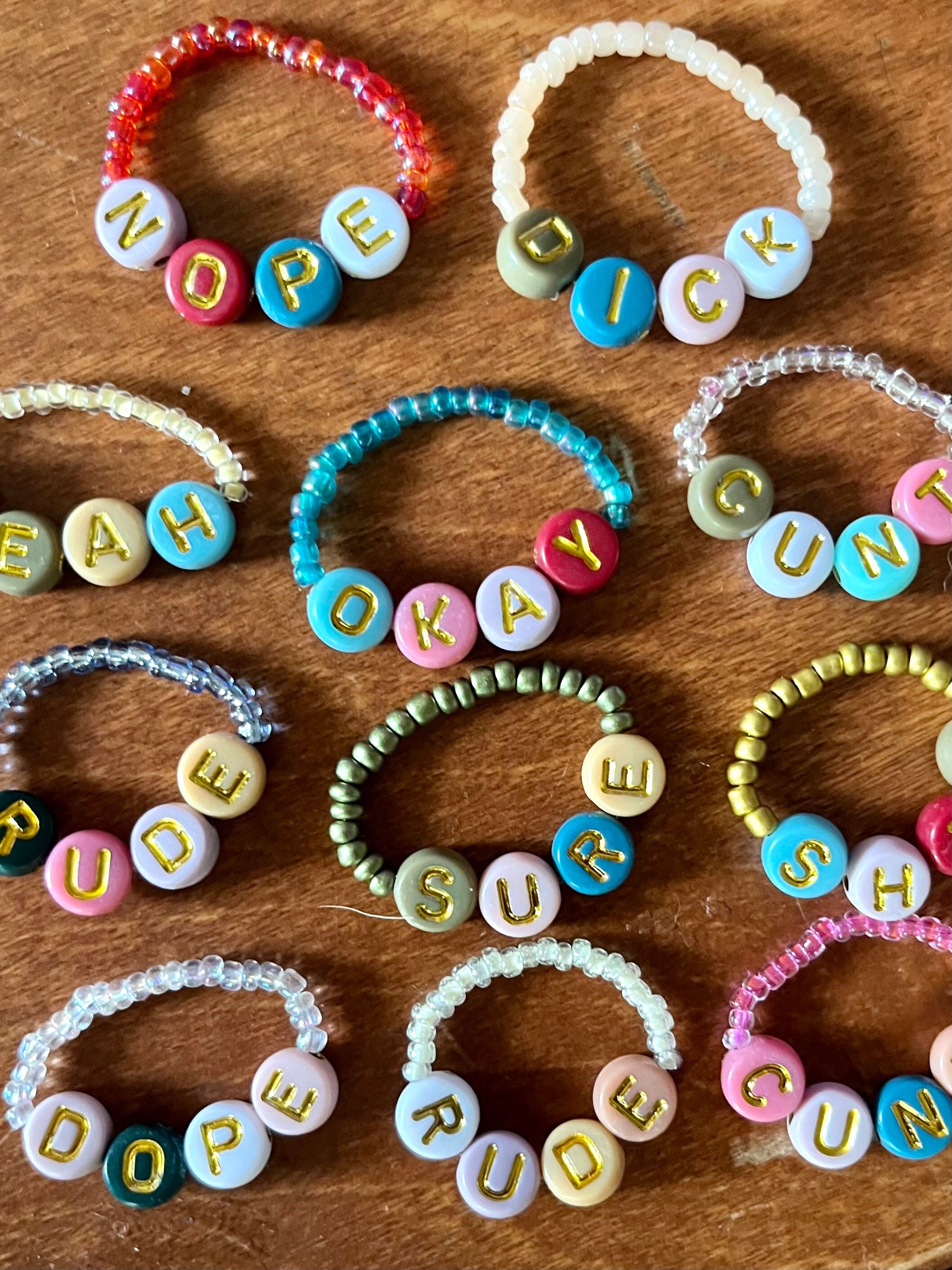 Word Ring | Stretch | Statement | Beaded Ring - Etsy