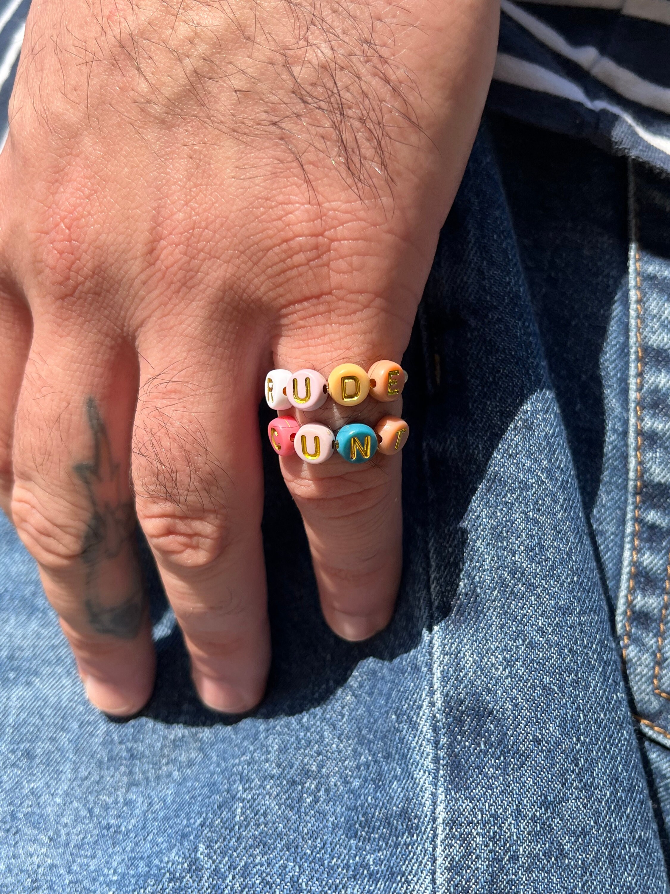 Word Ring | Stretch | Statement | Beaded Ring - Etsy