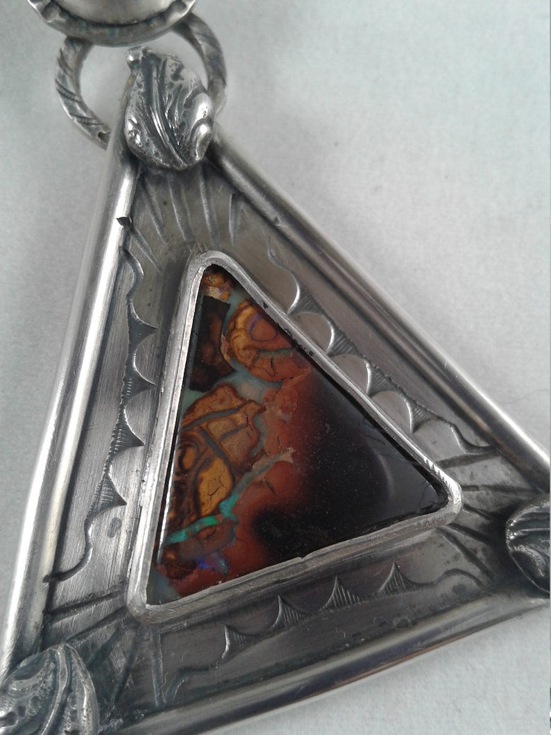 Koroit Boulder Opal Pendant, Triangle Pendant With Koroit Boulder Opal ...