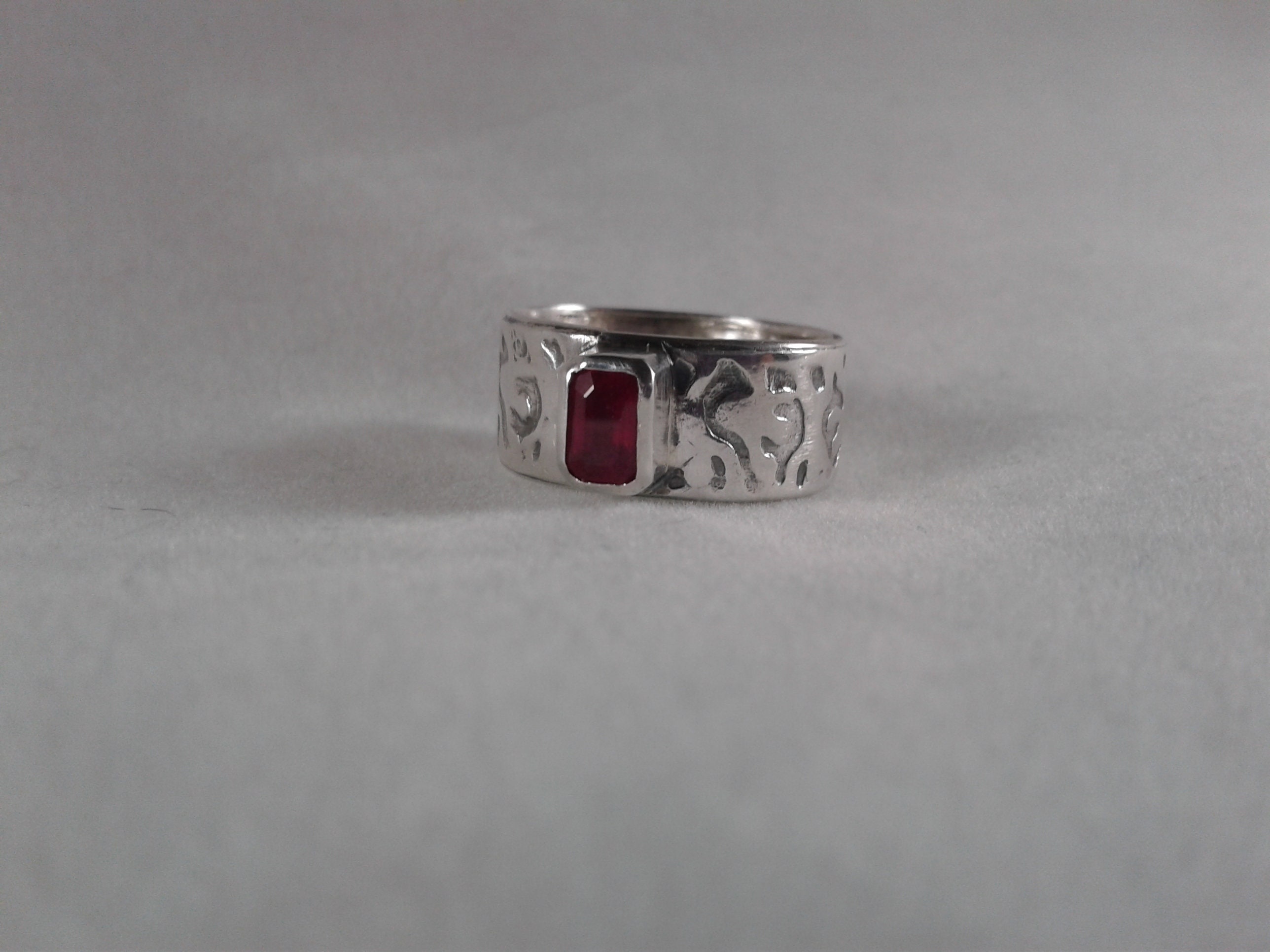 Wide band ruby ring silver patterned ruby ring man's | Etsy