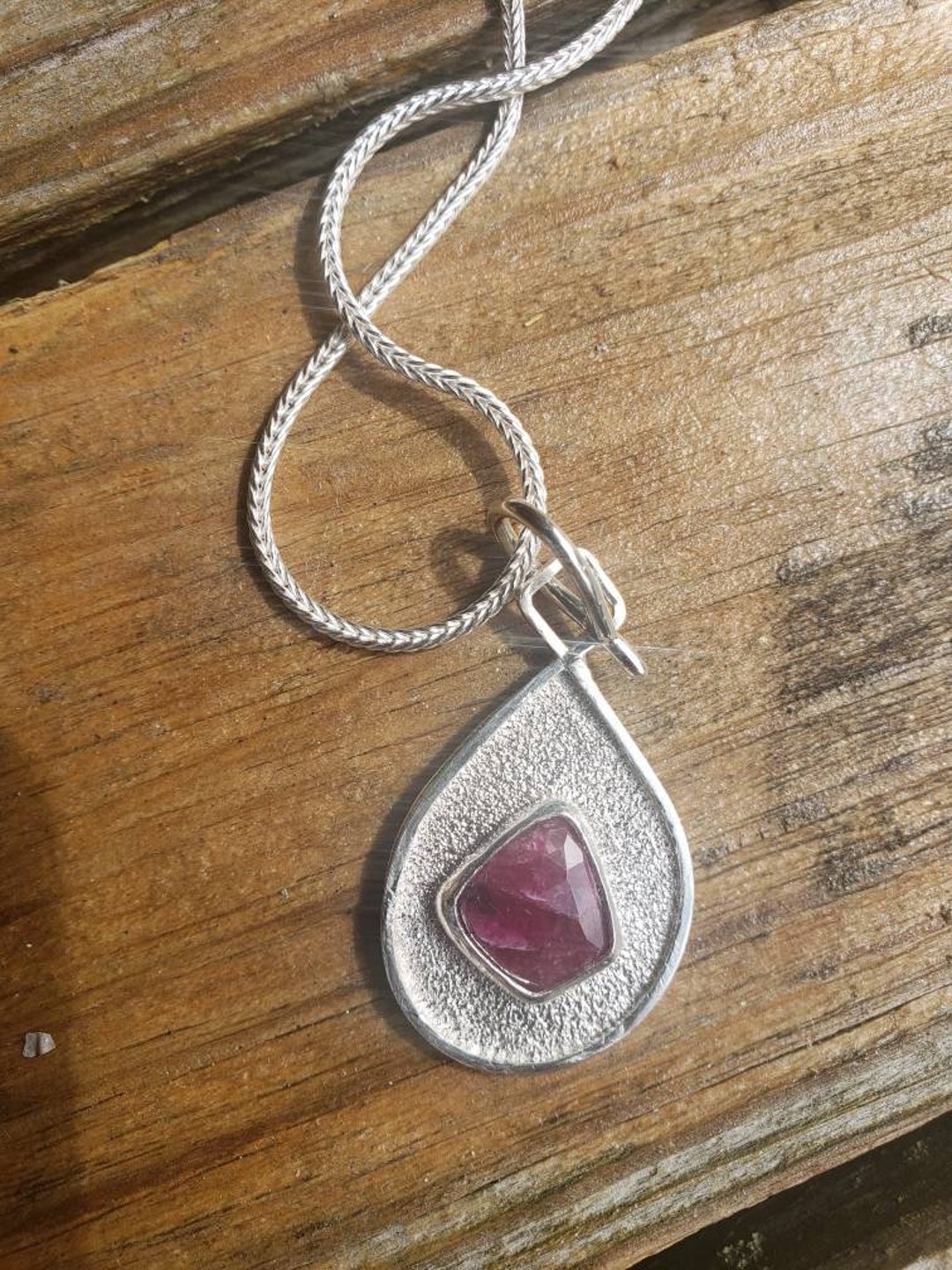 Rosecut Ruby Pendant, Ruby Necklace , Ruby and Silver Pendant, Rosecut ...