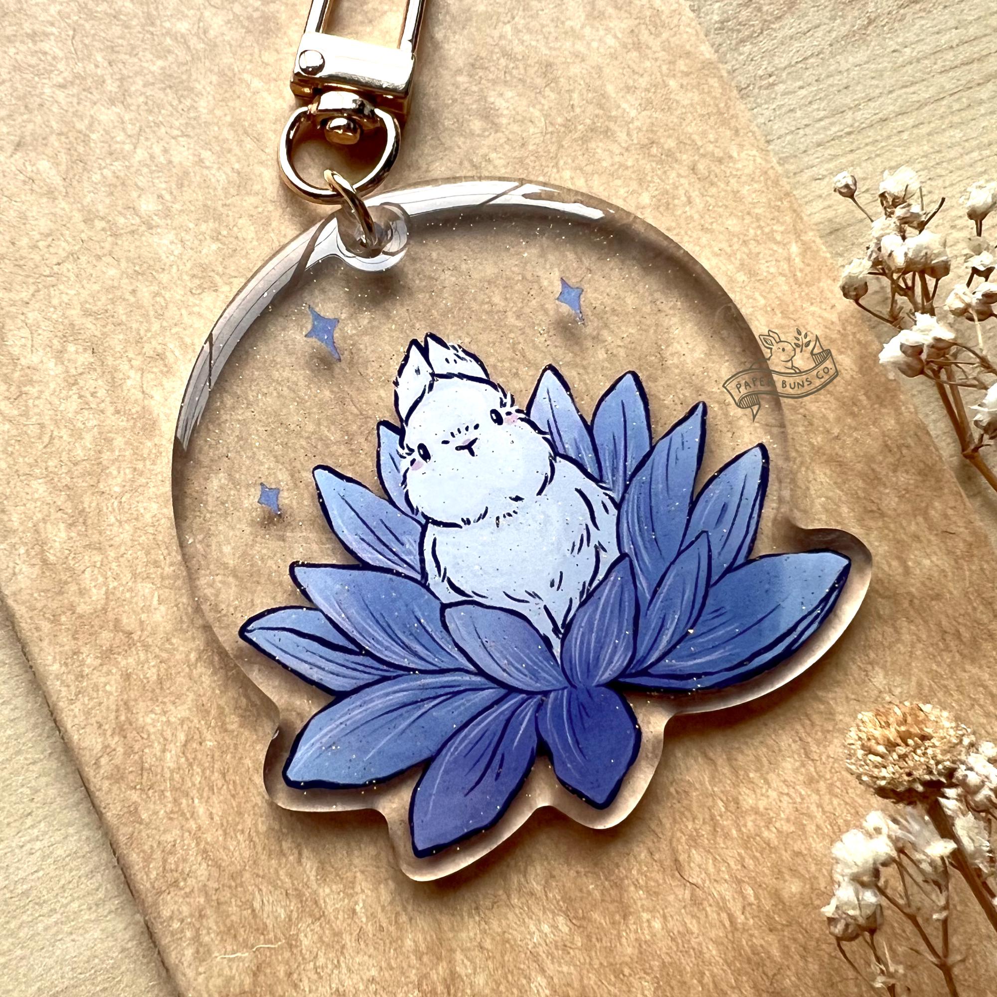 Blue Water Lily Bun | Bunny Rabbit Acrylic Keychain With Glitter Epoxy ...