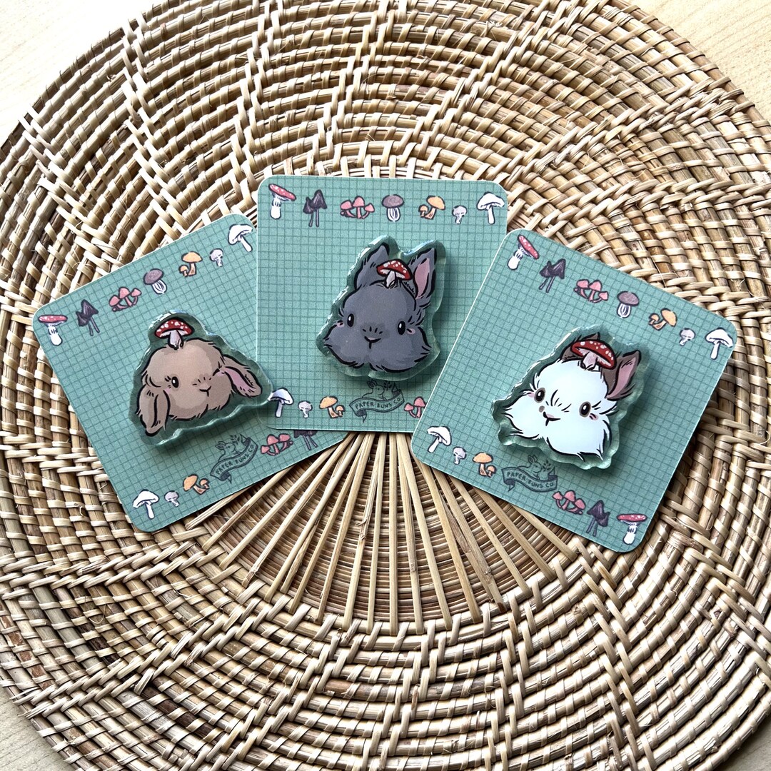 Mushroom Buns Acrylic Pins | Bunny Rabbit Acrylic Pins, Mushroom Pins ...