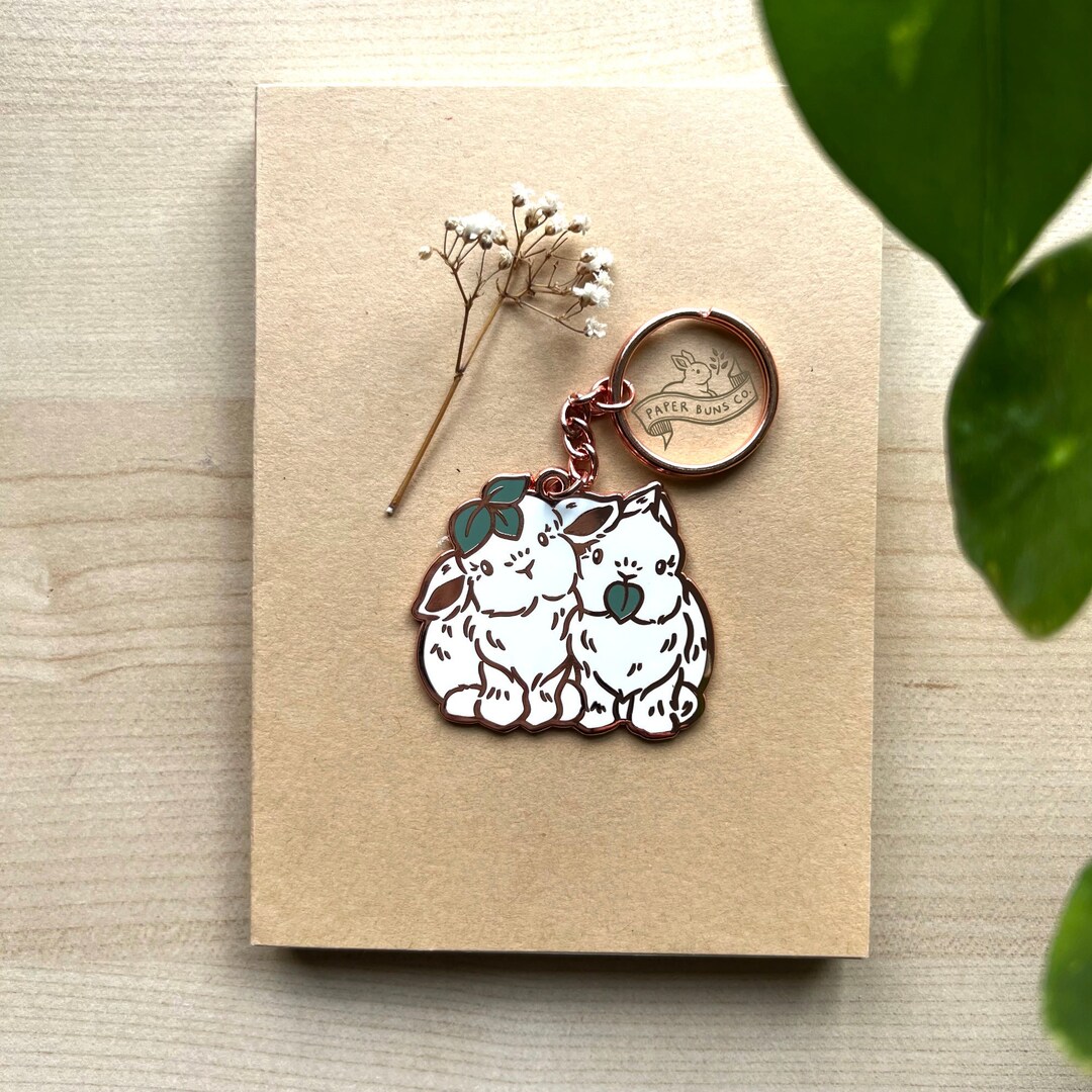 Leafy Buns White Rose Gold Bunny Rabbit Enamel Key Chain - Etsy