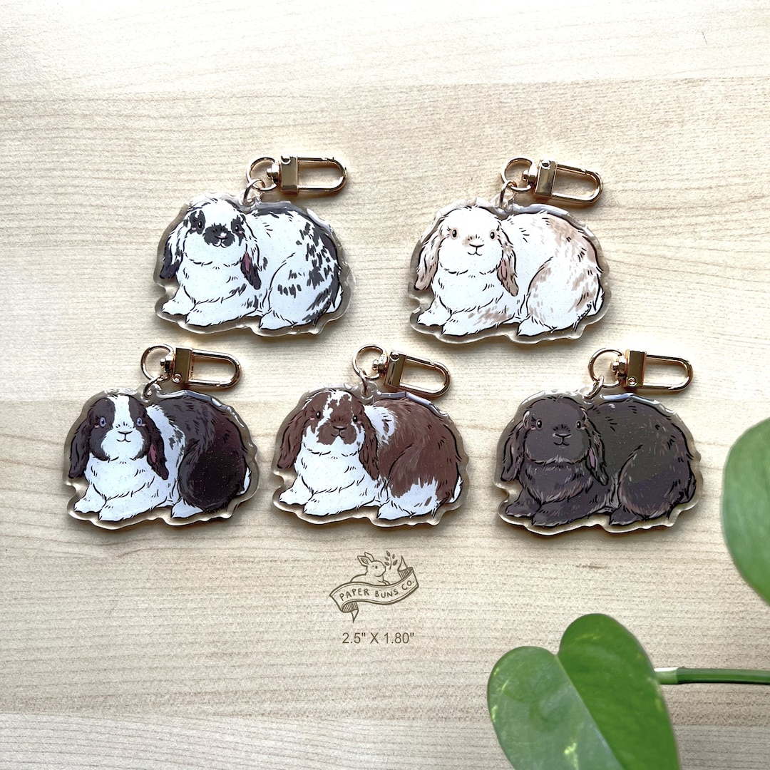 Lop Bunny Rabbit Acrylic Keychain Charm With Glitter Epoxy Coating ...