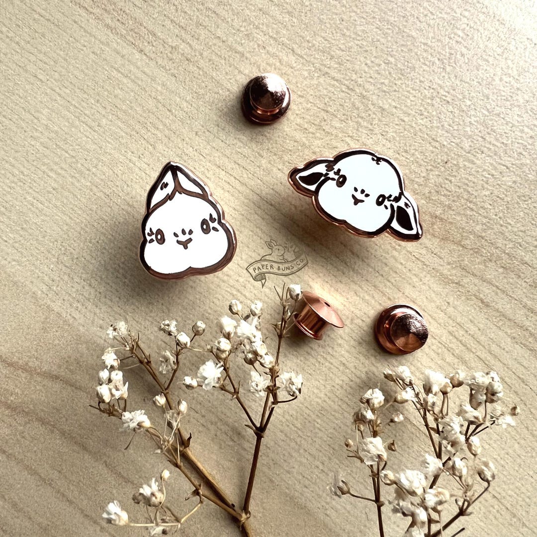 Little Lop+bun Head Set | White+rose Gold Bunny Rabbit Enamel Pin Set ...