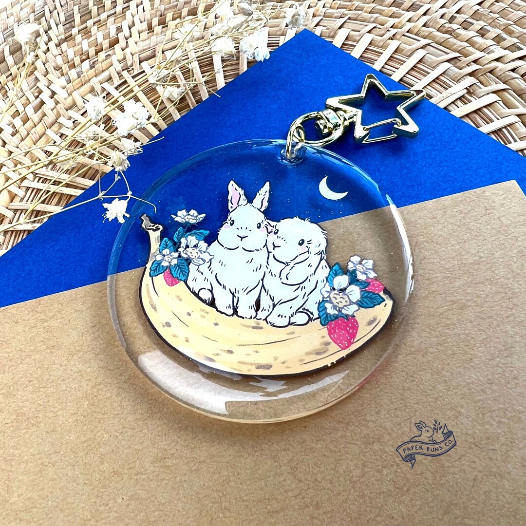 Banana Moon Buns V2 | Acrylic Keychain With Glitter Epoxy Coating - Etsy