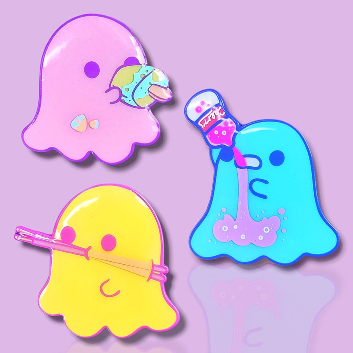 Greedy Ghost Enamel Pin – Halloween Yellow Pocky Lapel Badge - Etsy