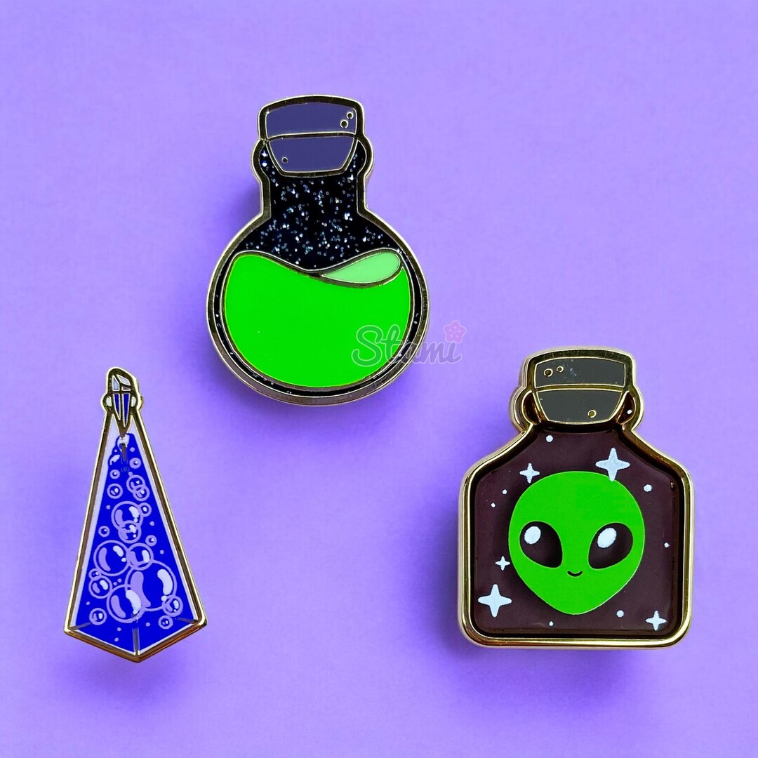 3 Alien Potion Pins | Lapel Enamel Pins, Kawaii Cute Space Themed Glow ...