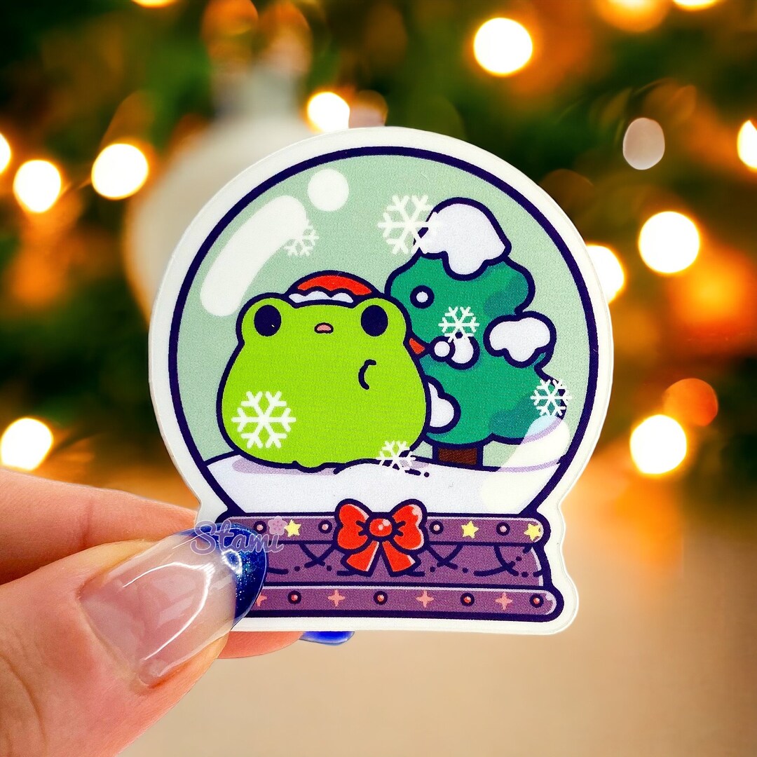 Frog Snow Globe Gift Cute Vinyl Sticker Baby Animal Christmas Holidays ...