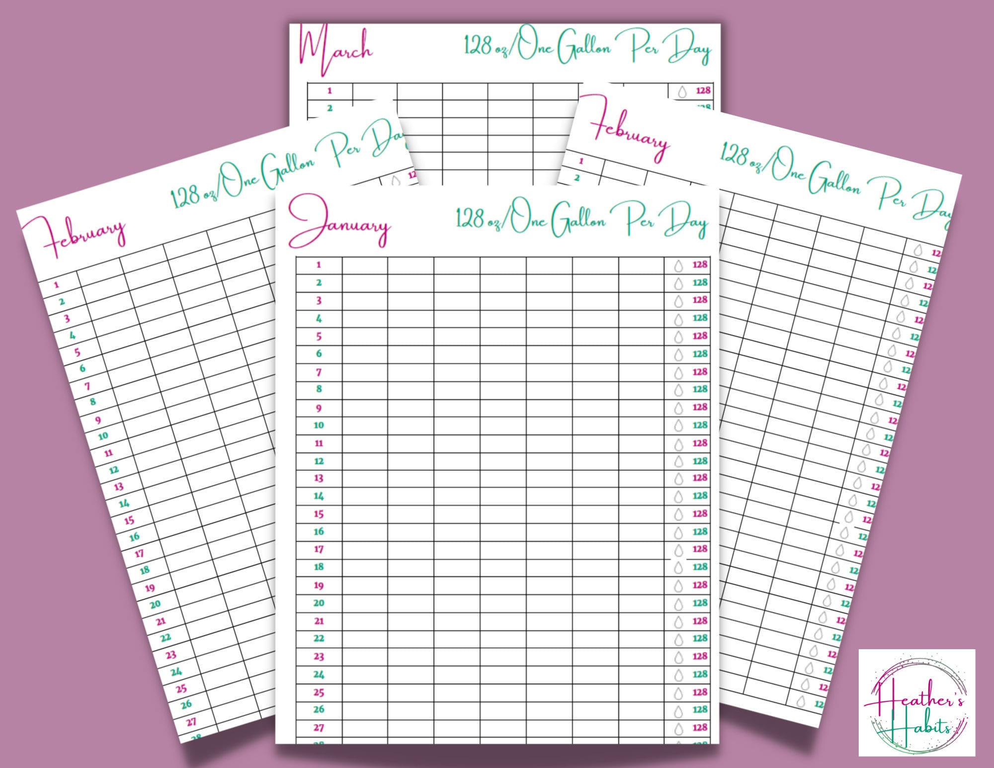 Water Tracker Printable Habit Tracker Daily Monthly Yearly PDF One ...