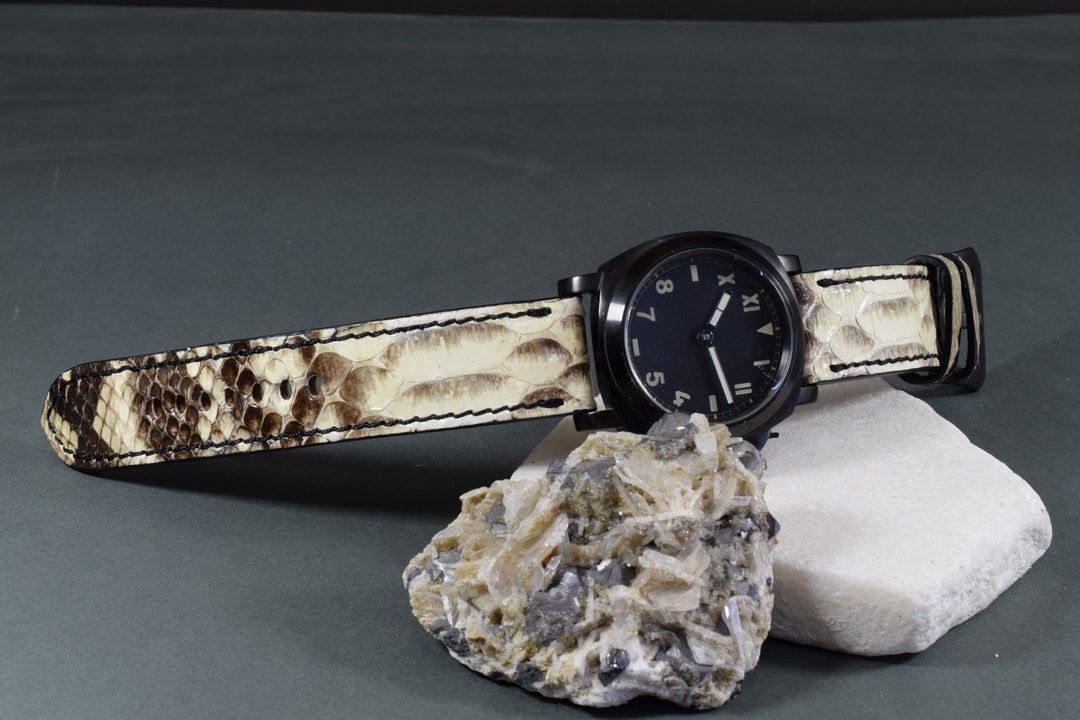 Handmade Genuine Python Skin Watch Strap 26/24/22mm - White Grey Black ...