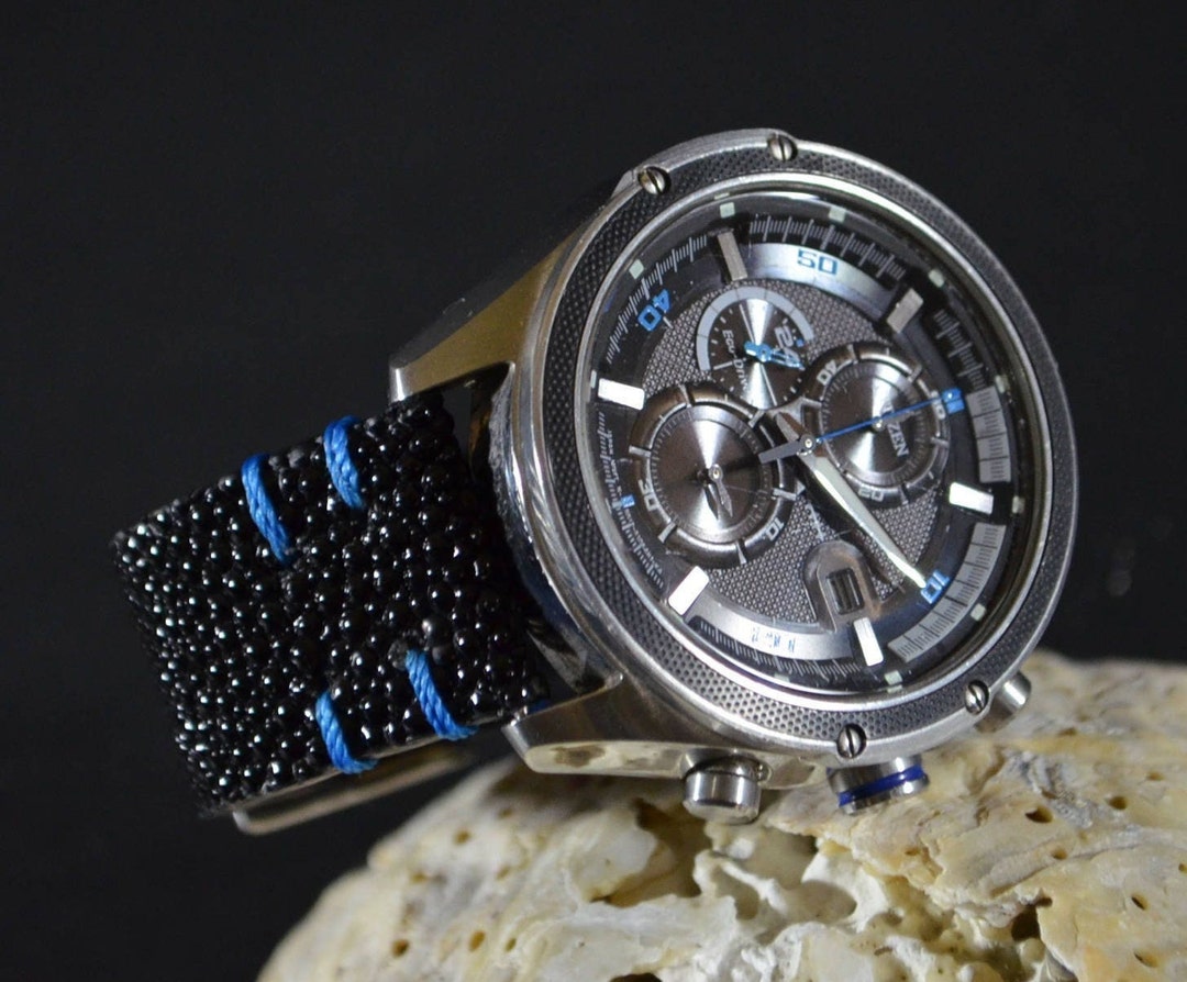 Handmade Stingray Skin Watch Strap - Black & Blue Band (22 20 18 Mm) - Etsy