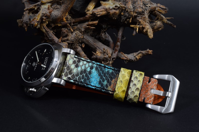 Genuine Python Snake Skin Watch Strap Handmade Fantasia 1 Black 26 24 ...