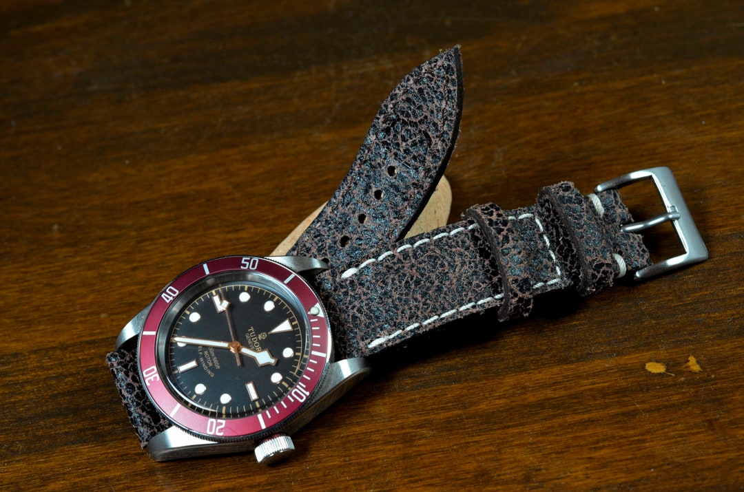 Handmade Crack I Brown Leather Watch Strap 22mm 20mm 18mm for Seiko Etc ...
