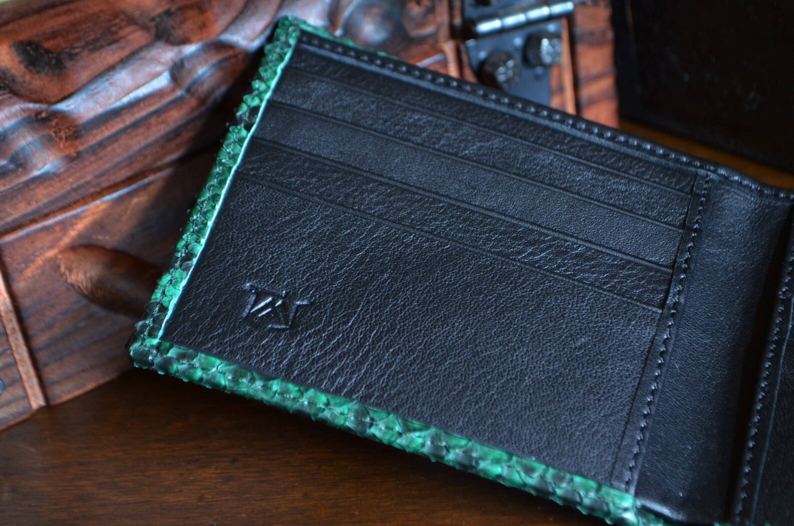 MA Leather Genuine Python Snake Green Matte Back Wallet | Etsy