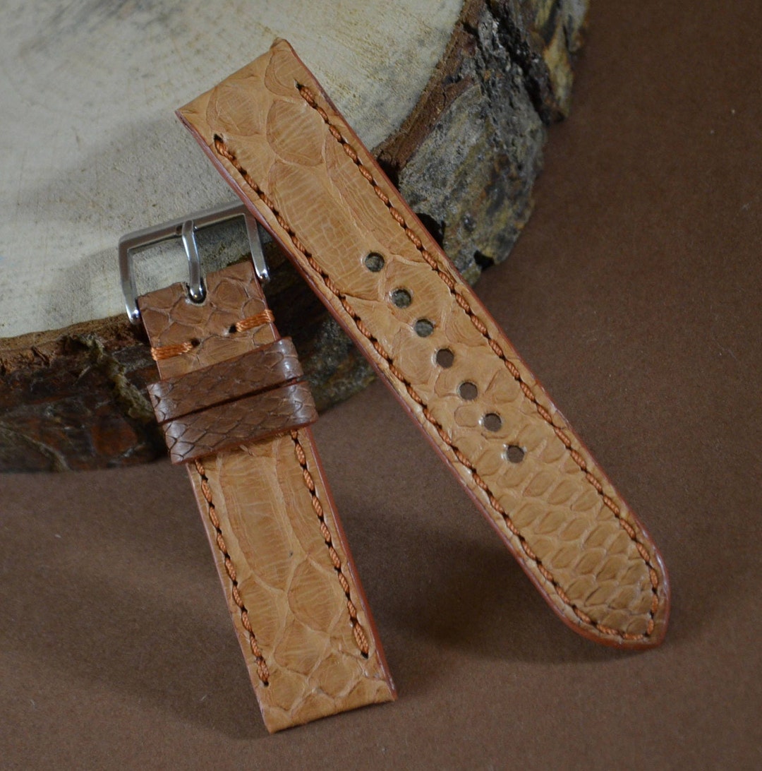 Bracelet de montre MA 22 20 18 mm Python véritable peau de serpent brun ...