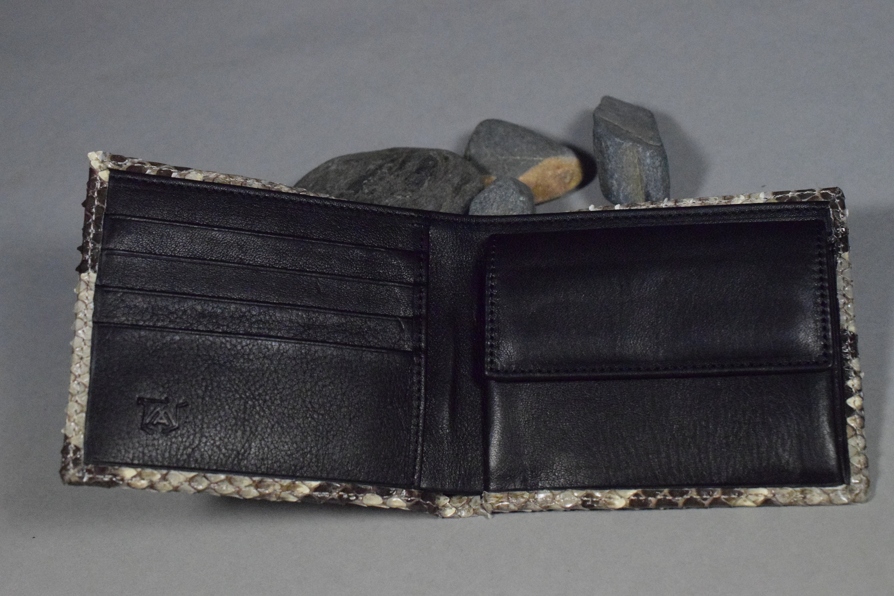 MA mens bifold handmade wallet with genuine Python skin Grey | Etsy