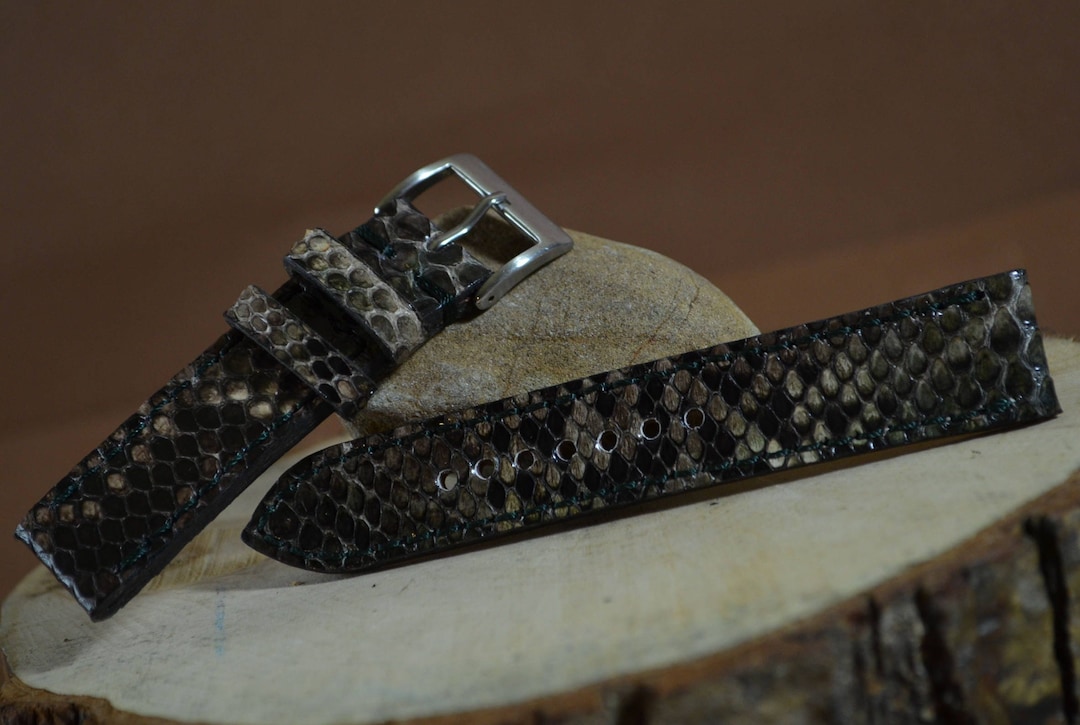 MA Watch Strap 22 20 18 Mm Green Brown Shiny Genuine Python Snake Skin ...