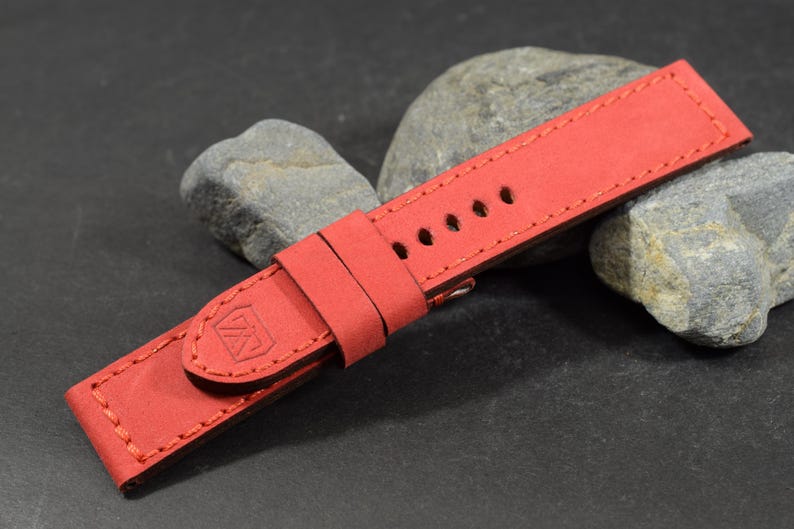 Nubuck Red Leather Watch Strap, 23/22-130/80 Mm Handmade Band (841) - Etsy