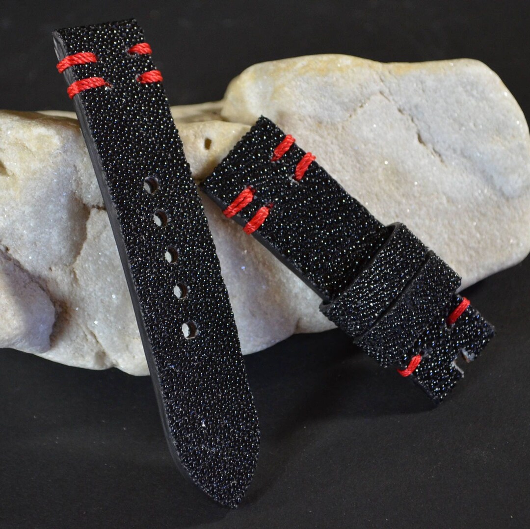 Handmade Genuine Stingray Skin Watch Strap – Black & Red, 26-24-22mm - Etsy