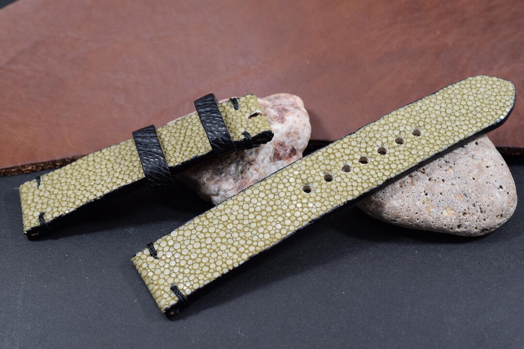 22/20-130/80 Mm Genuine Stingray Skin Watch Strap Beige - Black ...
