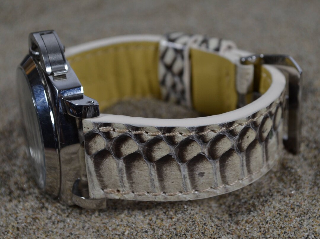 MA Watch Strap 26 24 22 Mm Genuine Cobra Snake Belly Skin White Shiny ...