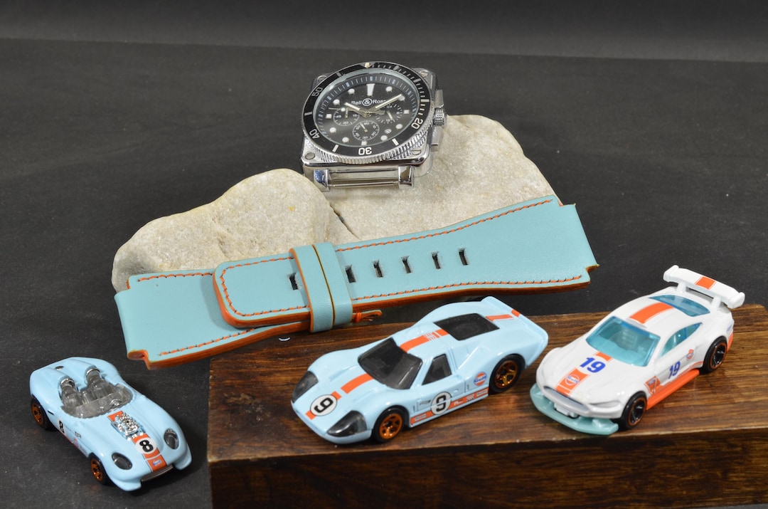 Gulf Blue Leather Watch Strap for Bell Ross BR01+03 – Handmade Racing ...
