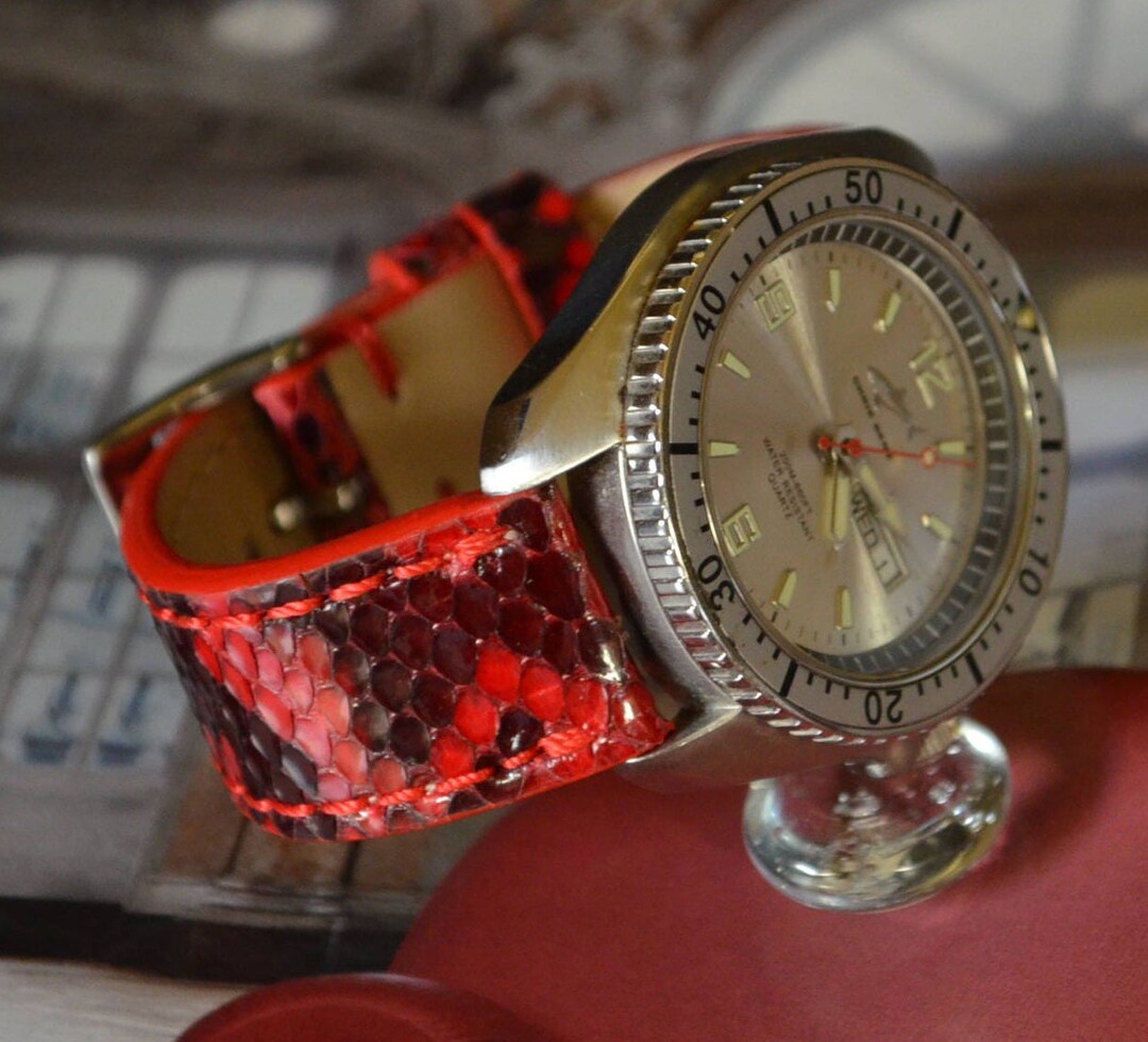 Bracelet de montre MA 22 20 18 mm Véritable peau de serpent Python ...