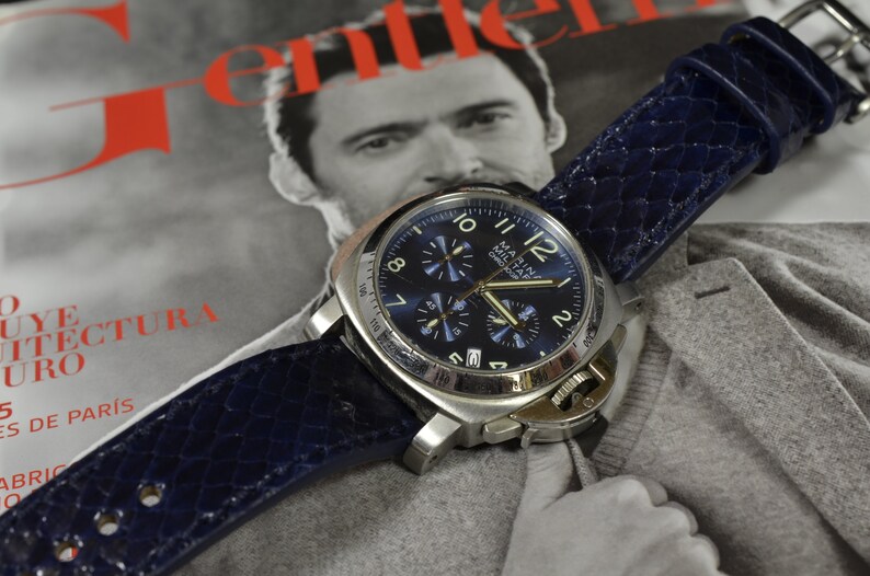 Blue Genuine Ayers Sea Snake Skin Watch Strap, Handmade Spain, 22 20 18 ...