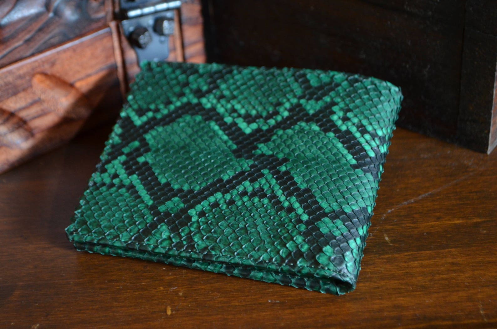 MA Leather Genuine Python Snake Green Matte Back Wallet | Etsy