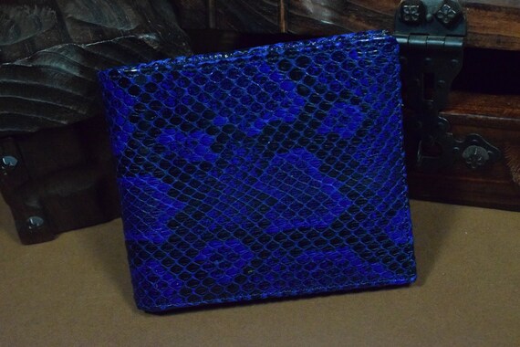 MA Leather Genuine Python Snake Blue Shiny Back Wallet Roma | Etsy