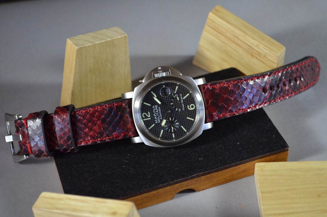 Burgundy Genuine Python Snake Skin Watch Strap, Handmade Band (26 24 22 ...
