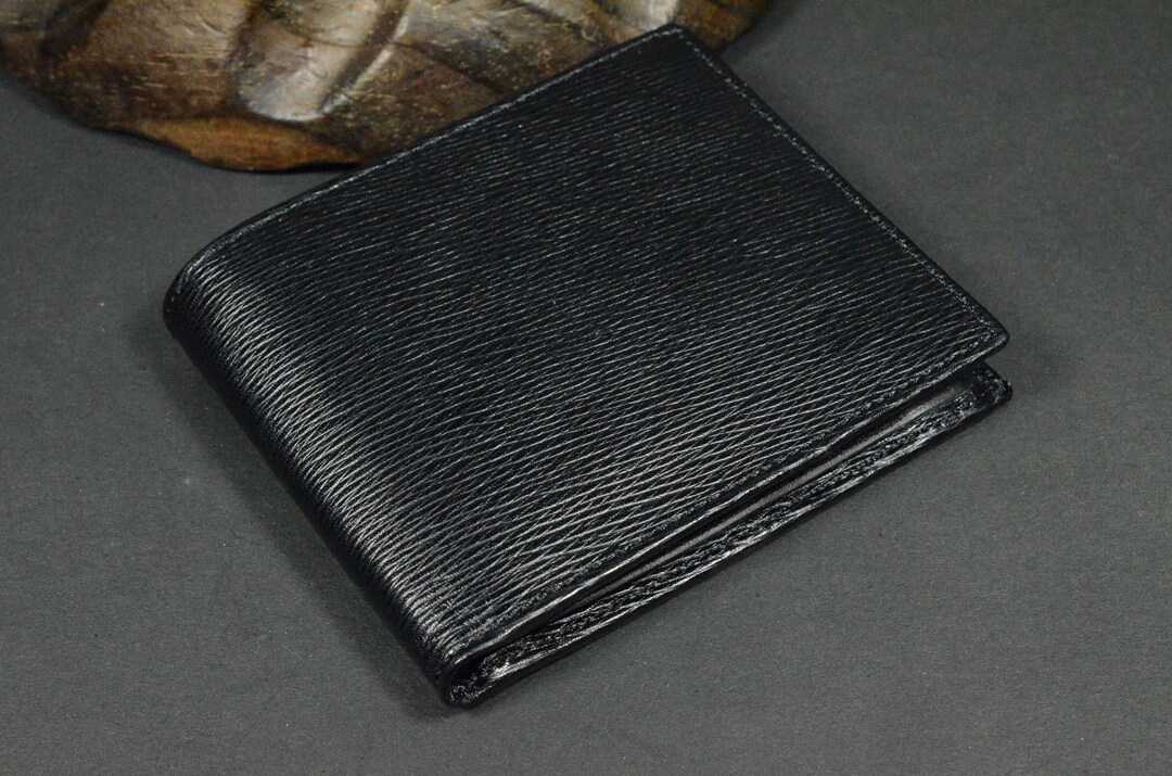 Wallet Bifold for Men With Coin Pocket Groove Black Handmade With ...