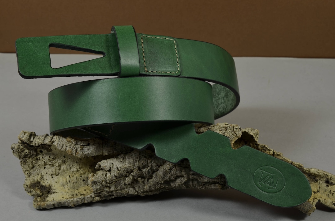 Handmade Green Leather Belt, Arrow Design Calfskin Belt (35 Mm) - Etsy