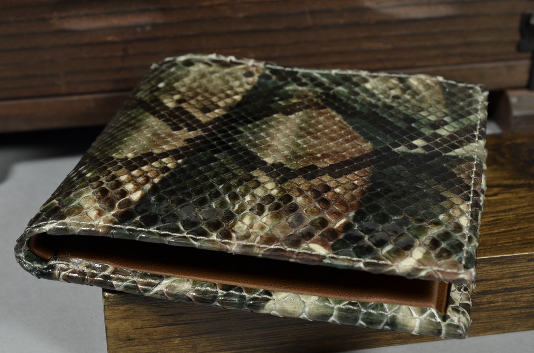 Wallet Bifold With Coin Pocket Green Brown Africa Genuine Python Snake ...