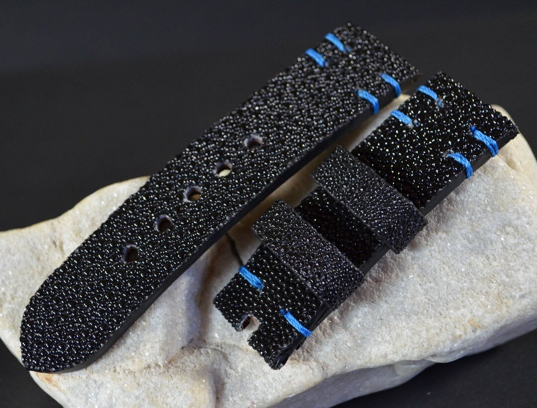 Handmade Genuine Stingray Skin Leather Watch Strap, Black & Blue, 26 24 ...