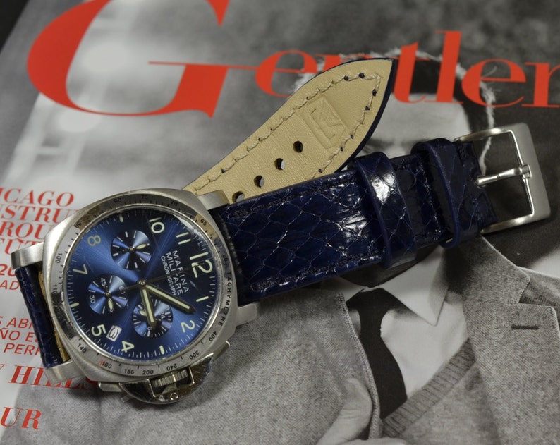 Blue Genuine Ayers Sea Snake Skin Watch Strap, Handmade Spain, 22 20 18 ...